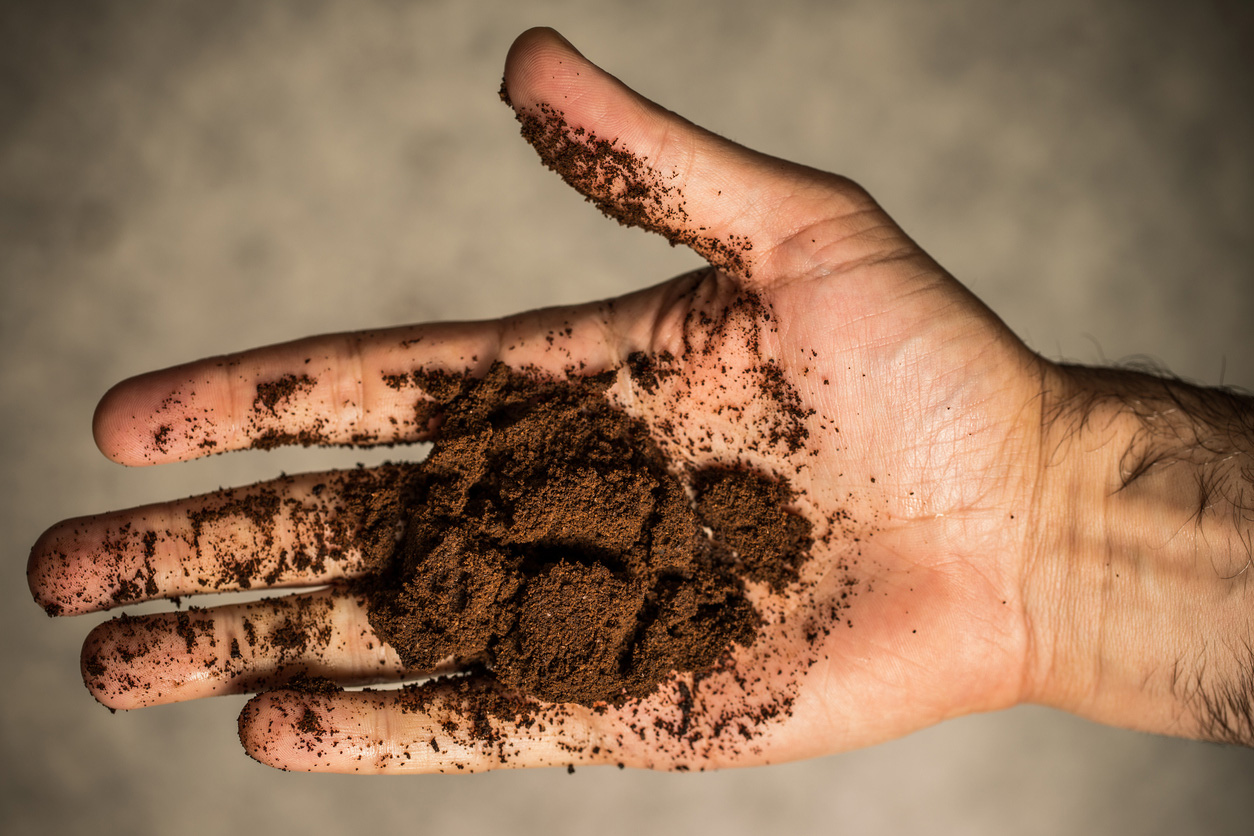Hand Holding Ground Coffee